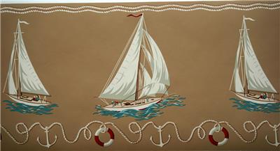 Ralph Lauren Nautical Wallpaper Border Boat Ocean Ship Ring Life Marina ...