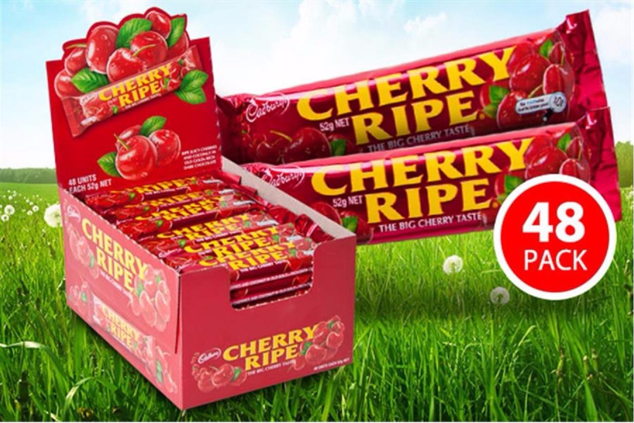 48 x Cadbury Cherry Ripe Milk Chocolate Medium Bars 52g - 2.49Kg Bulk ...