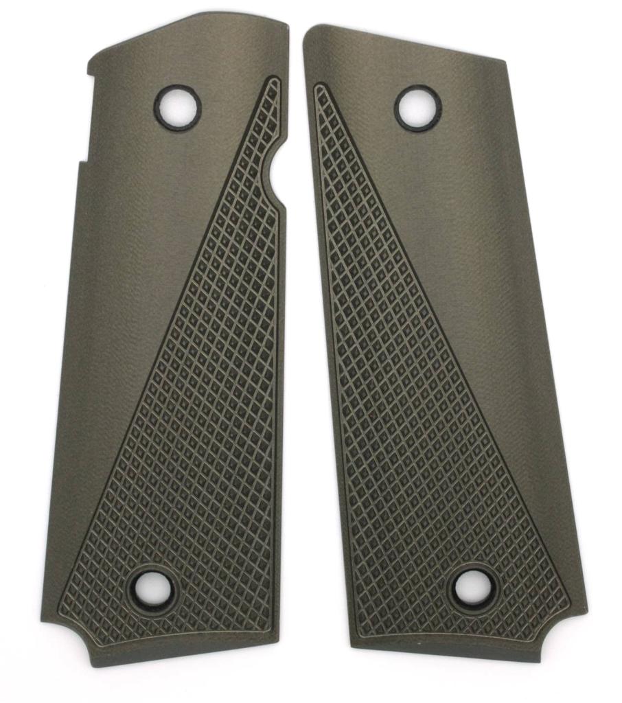 Custom Full Size 1911 SLIMLINE Aluminum Grips Olive Tactical Checkering ...
