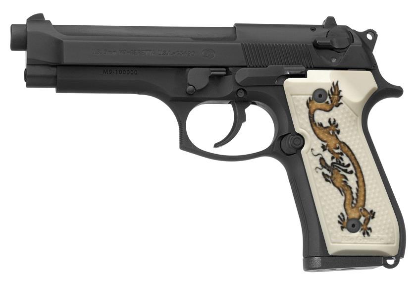 Custom Beretta 92 96 M9 Grips Ambidextrous Gold Dragon On Ivory