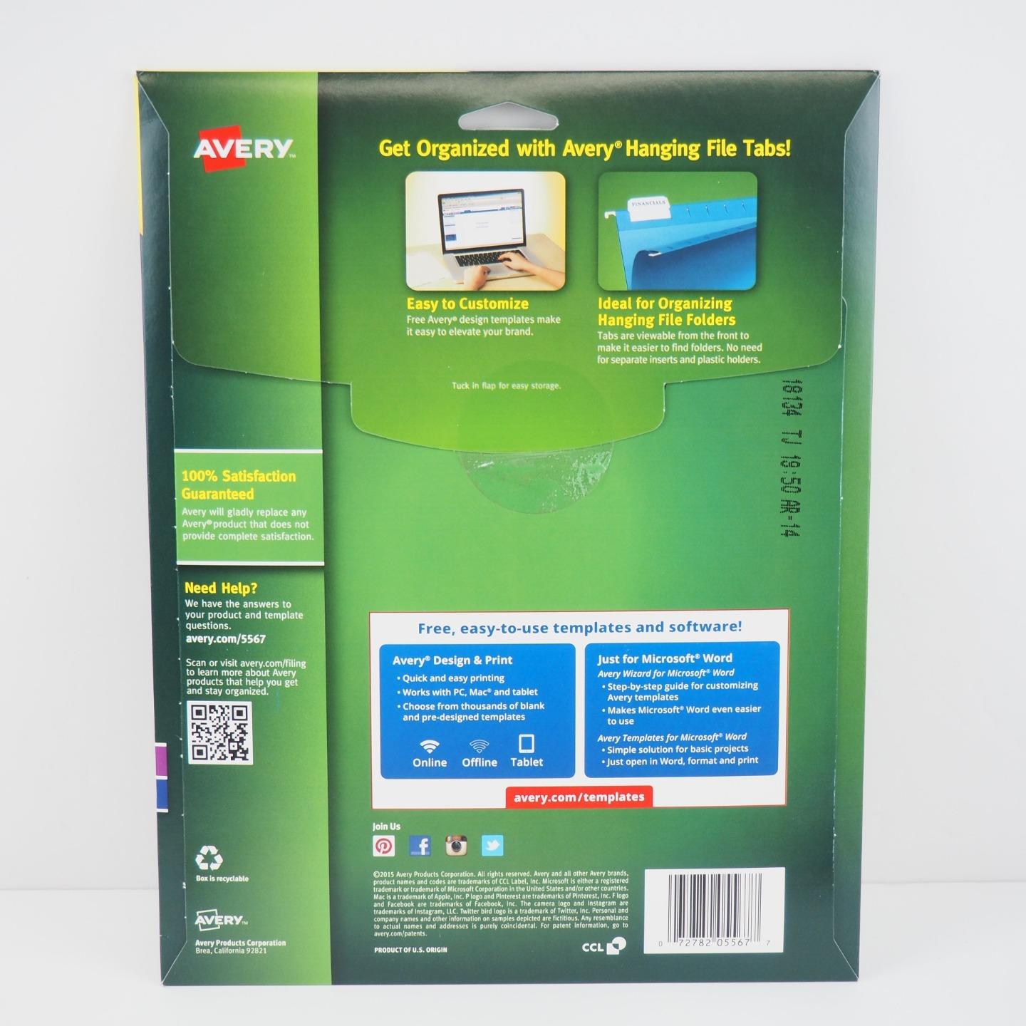 Avery 5567 Front View Hanging File Tabs 90 Pcs 10 Sheets New EBay