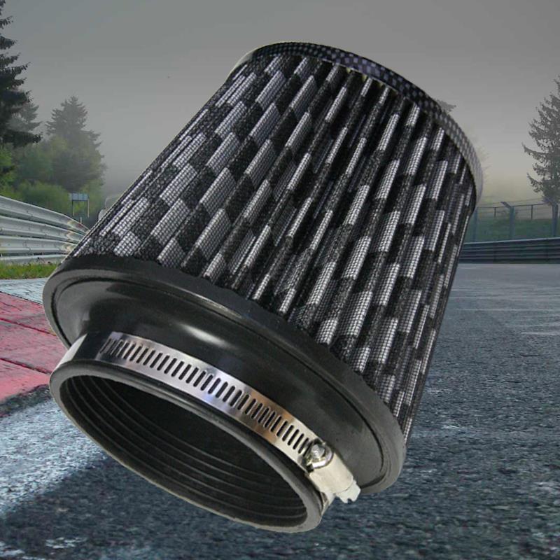 4'' INCH INLET SHORT RAM/COLD INTAKE ROUND CONE MESH AIR FILTER CARBON ...