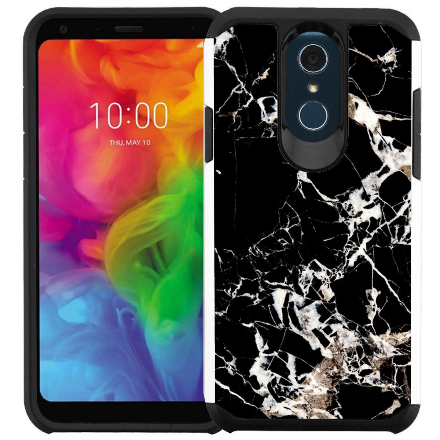 For LG Q7/Q7 Plus Phone Case Slim Dual Layer Hybrid Cover Marble Stone ...