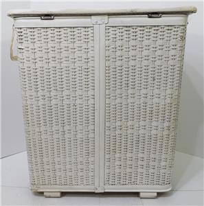 VINTAGE PEARL-WICK WHITE WICKER CLOTHES LAUNDRY HAMPER STORAGE | eBay