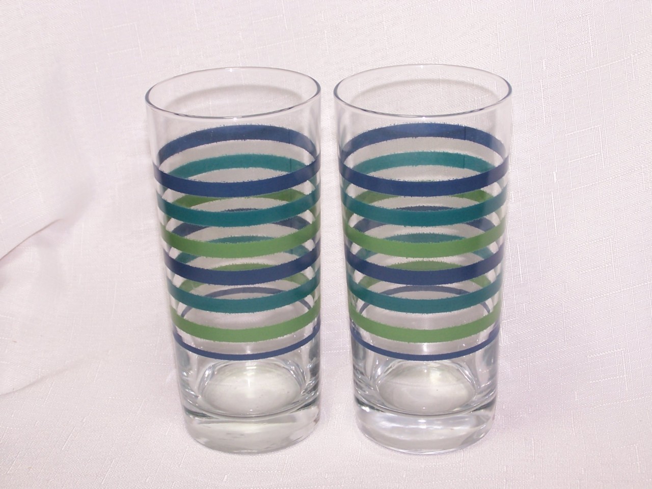 4 Libbey Glass Blue Green Stripe Drinking Tumblers