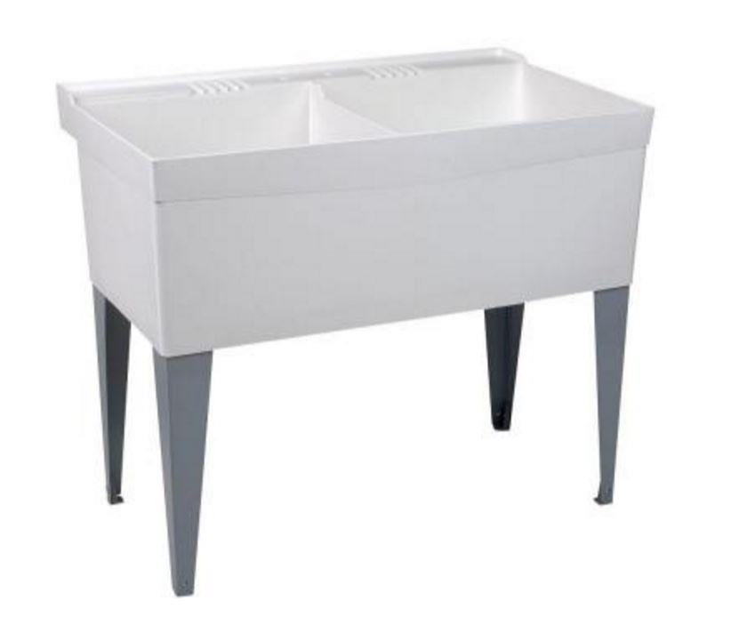 Double Bowl Laundry Tub 40"x24" Freestanding Plastic Utility Sink Wash ...