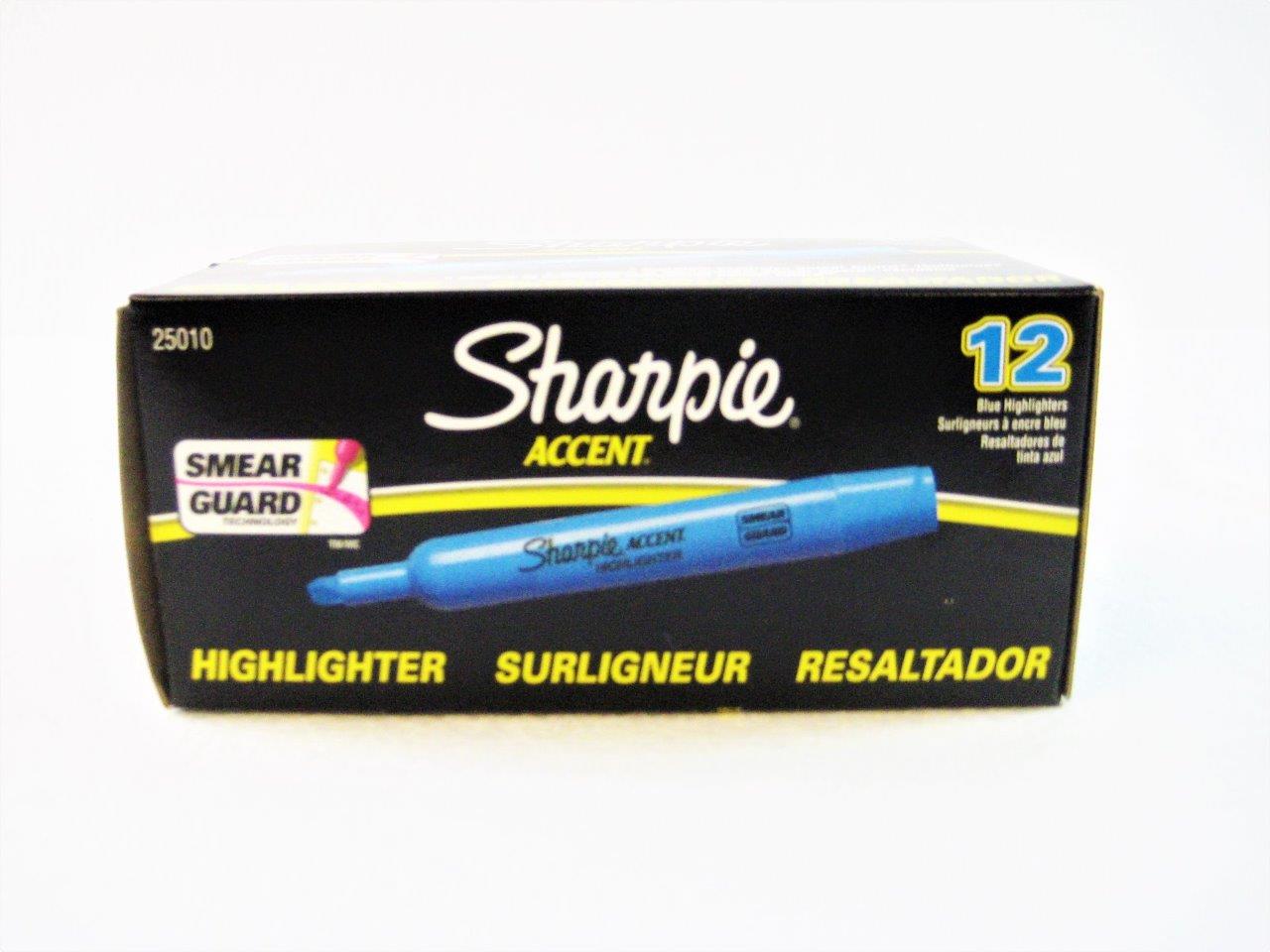 Sharpie Accent Chisel Tip Blue Highlighter w/ Smear Guard (One Dozen ...