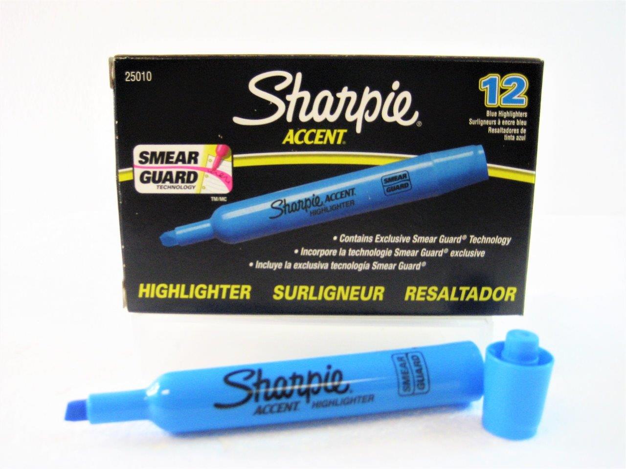 Sharpie Accent Chisel Tip Blue Highlighter w/ Smear Guard (One Dozen ...