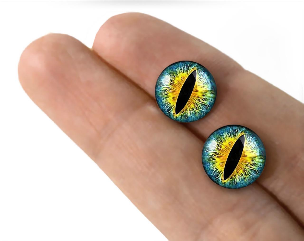 Blue Yellow Glass Eyes - PIXEL FREE - Cat Animal Taxidermy Eyeball 2pc ...