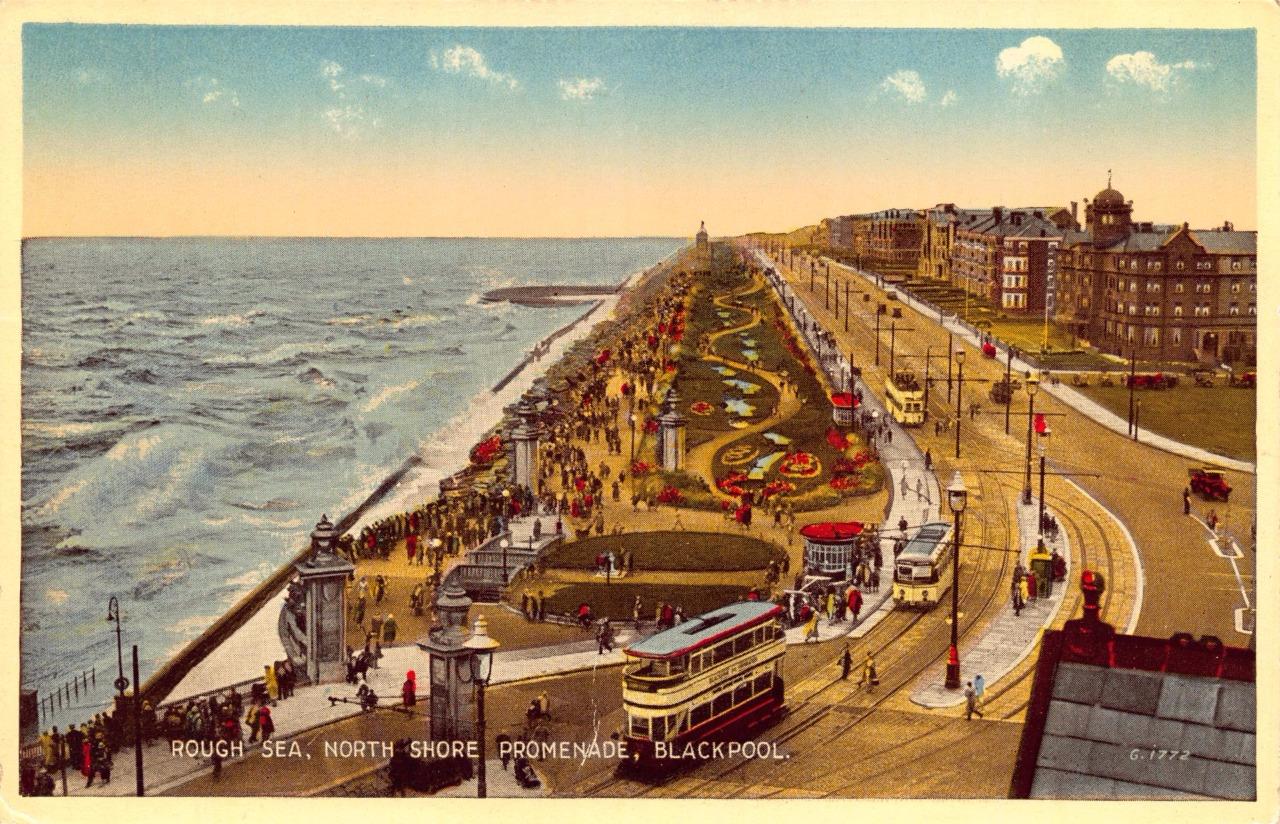 Vintage 1950 Postcard BLACKPOOL Rough Sea North Shore promenade by ...