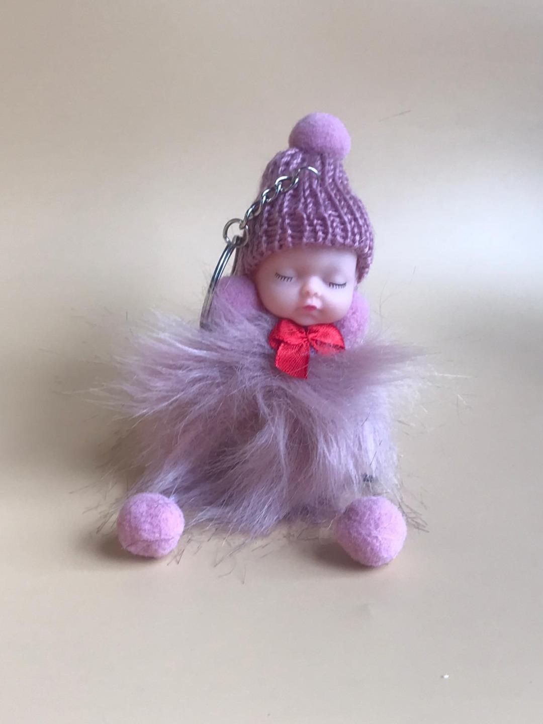 Baby Doll Keychains Sleeping Fur Rabbit Keyrings Decor Fluffy Pom Car ...