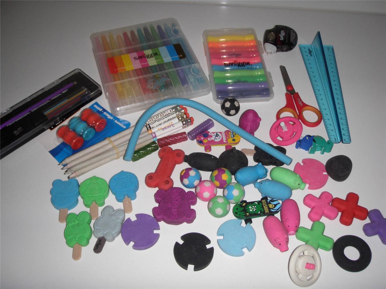SMIGGLE BULK,Scented Highlighters,Crayons,Rubbers,Ruler,Scissors AND 10 ...