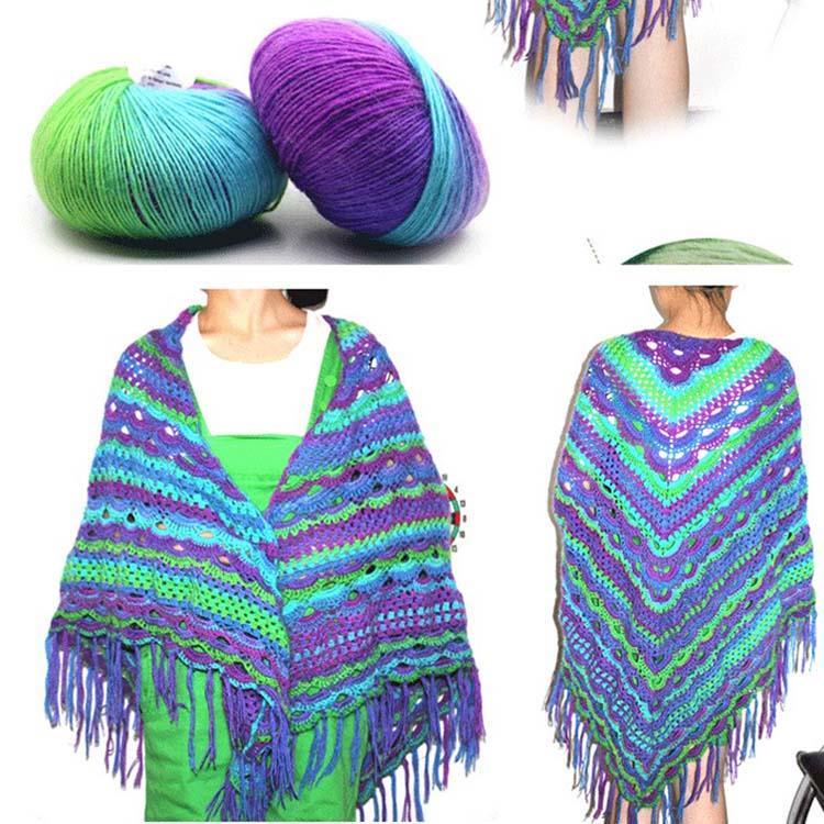 Sale DIY 8Ballsx50g Soft Cashmere Wool Colorful Rainbow Shawl Hand Knit ...