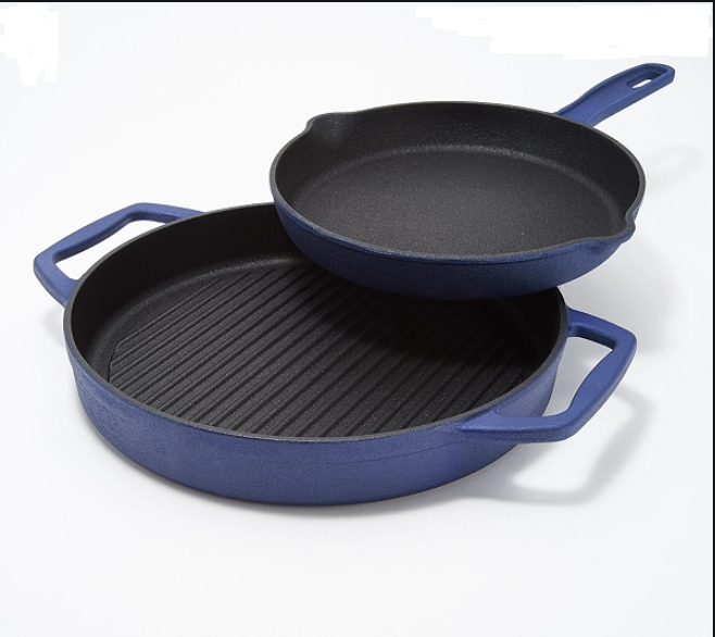 Cook's Essentials Nonstick Cast Iron 12" Grill & 10" Skillet. You Pick ...