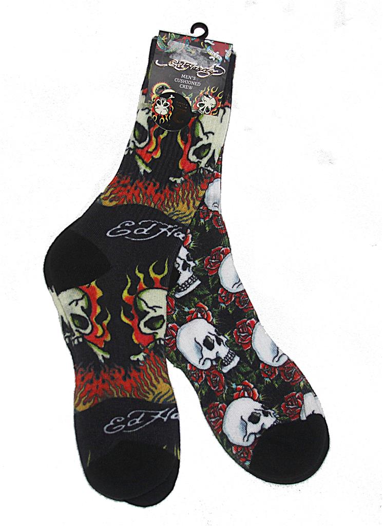 2 Pair Ed Hardy Varied Designs Ribbed Cushioned Thick Crew Socks Men's ...