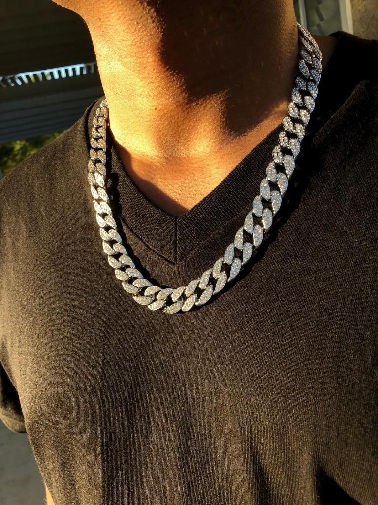 Mens Iced Miami Cuban Link Chain 14k Rhodium Finish Bling out Bust Down ...