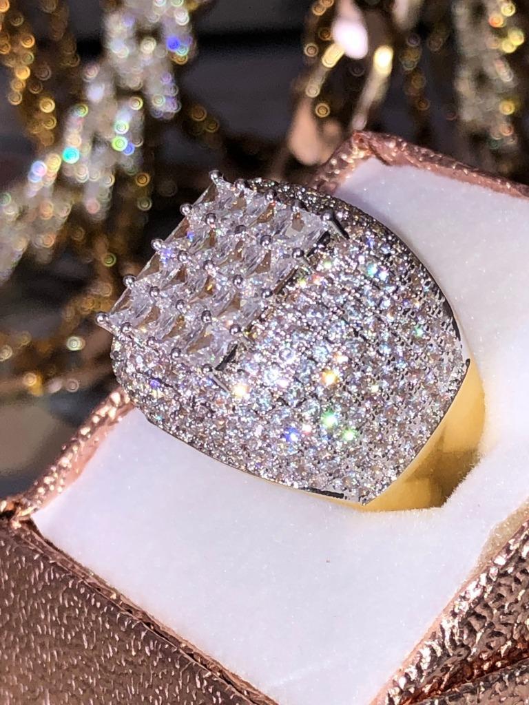 Men Ring Ice Out 2.5ct Iced CZ Out 14k Gold / Rhodium Finish Pinky size ...