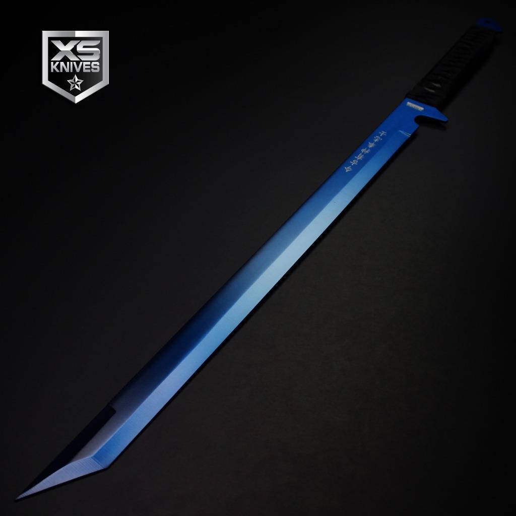 Epic BLUE 26" LASER TANTO Sword Machete Ninja Full Tang Fixed Blade ...