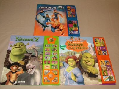 3 MUSICAL MUSIC PLAY A SOUND SONG BOOKS LOT SHREK 2 & THIRD FANTASTIC 4 ...
