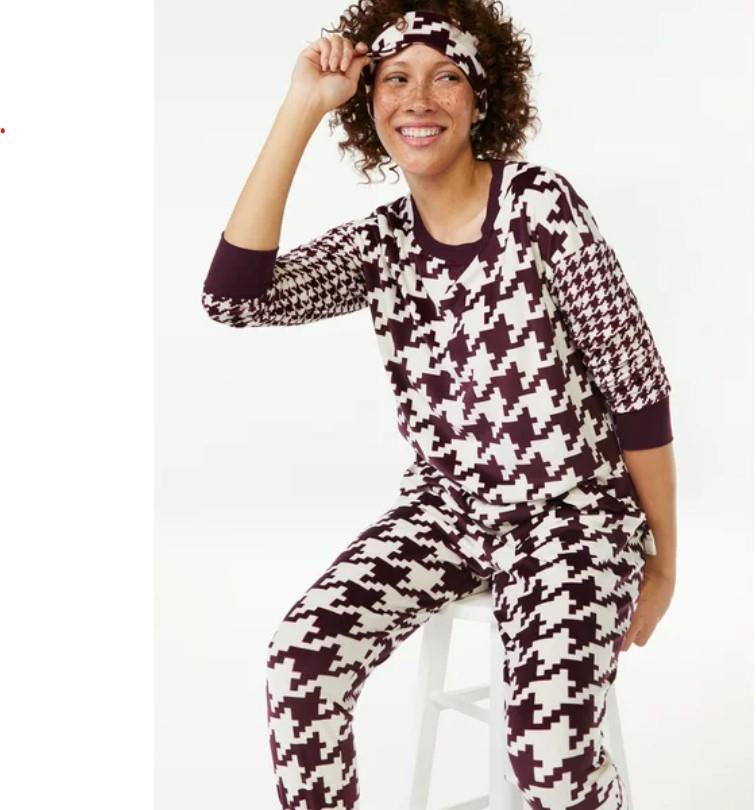 NEW Choose Sz Purple Houndstooth Print Soft Velour 3 Pc Pajama Lounge ...