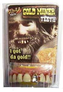 FAKE TEETH GOLD MINERS W GOLD TOOTH #1071 tooth FALSE funny costume new ...