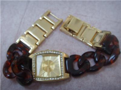 LADIES PAULA FRANCHI GOLD TONE WATCH WITH STONES & BRACELET STRAP BOXED ...