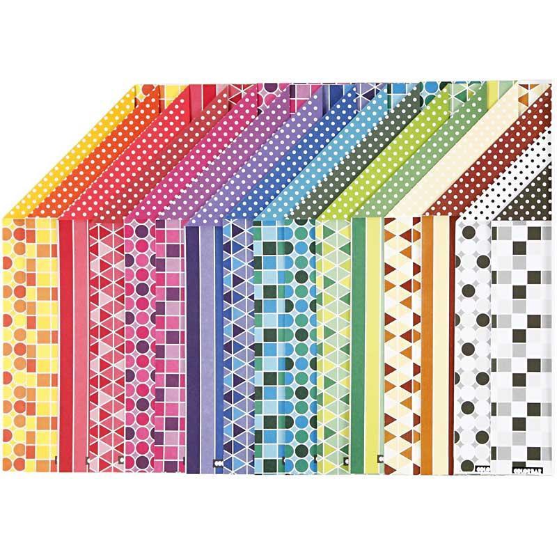 A4 Double-Sided Assorted Patterns Colours Paper 16 Mixed Sheets 100g Or ...