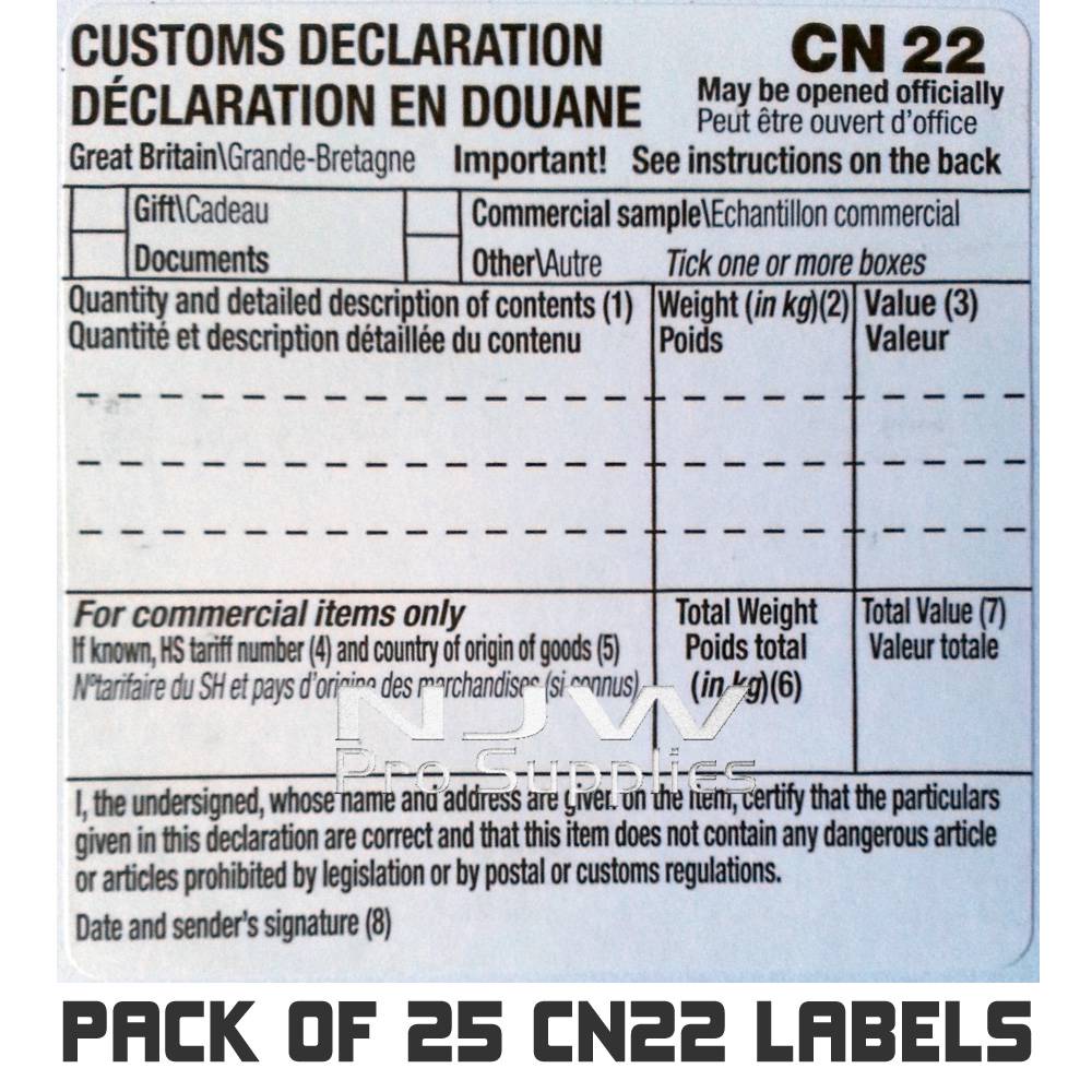 SELF ADHESIVE CUSTOMS DECLARATION LABEL FORMS CN22 CUSTOM LABELS choose ...