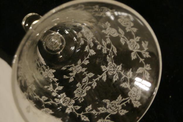 Elegant etched crystal bell - Tiffin Cerice etch? 7-ball stem ...