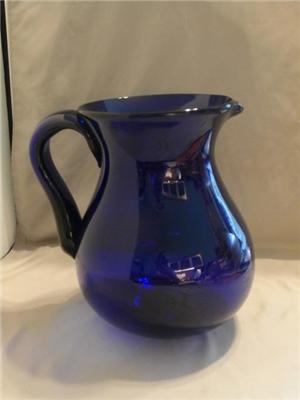 Cobalt blue large glass pitcher w/ applied handle - looking for maker ...