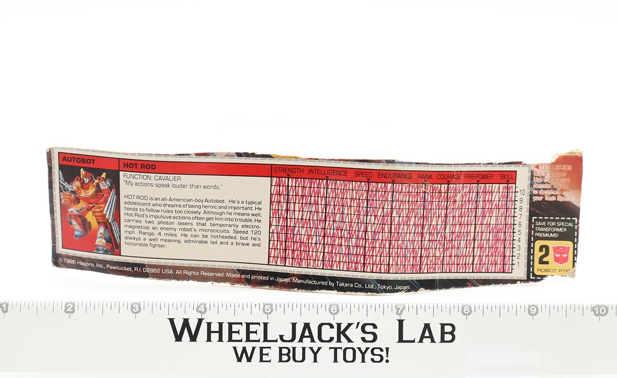 Hot Rod Action Figure Tech Spec 1986 Vintage Hasbro G1 Transformers ...