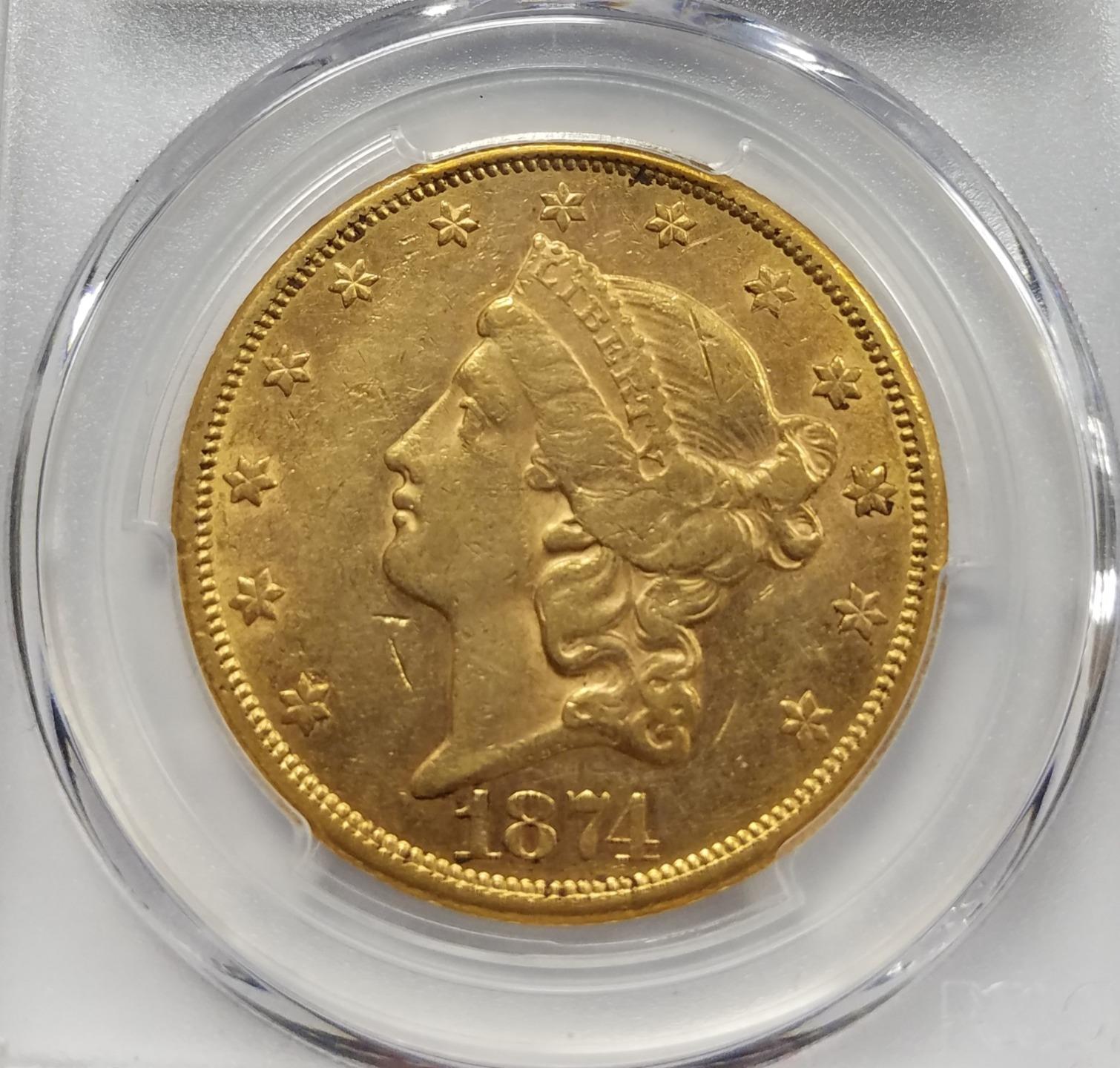 Collectors Corner - 1874-CC $20 AU55 PCGS - #69022201