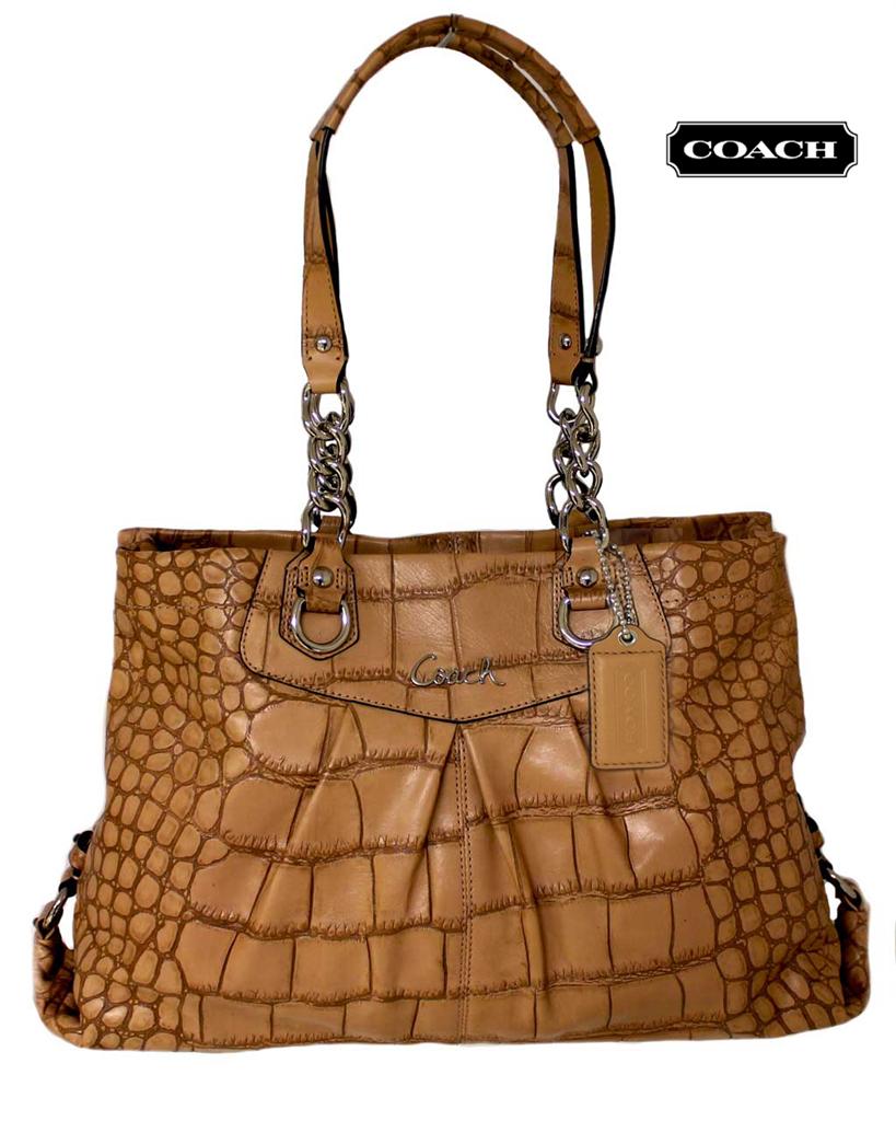 NWT AUTHENTIC COACH Ashley Crocodile Leather Camel Carryall Tote ...