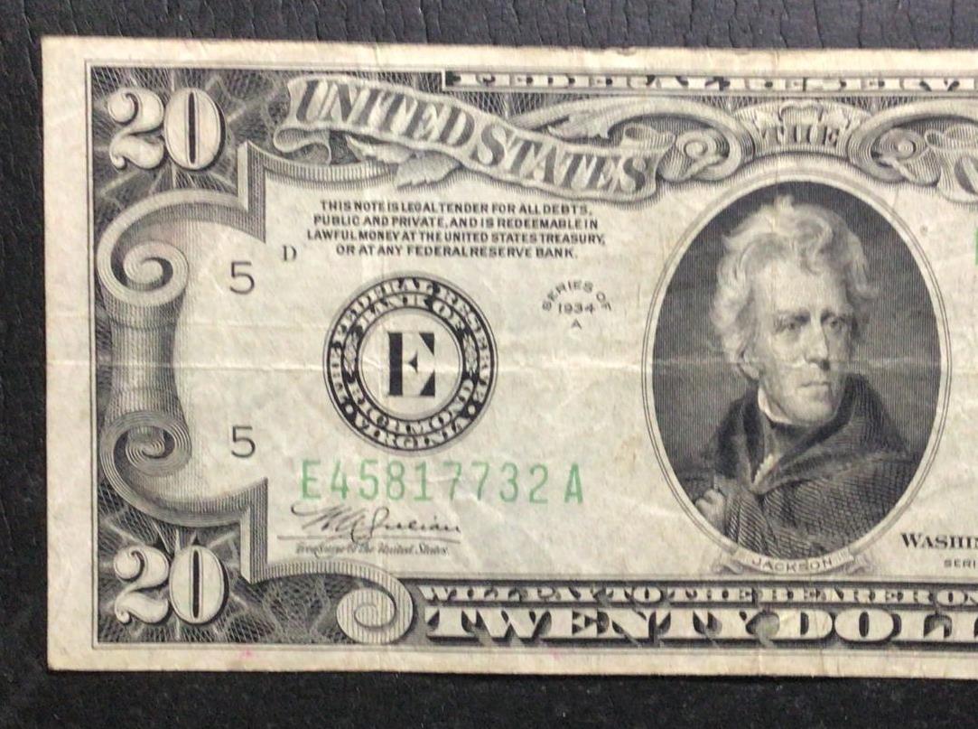 1934A $20 Federal "BIG E" "Richmond" FINE X7732 Old US Paper Money ...