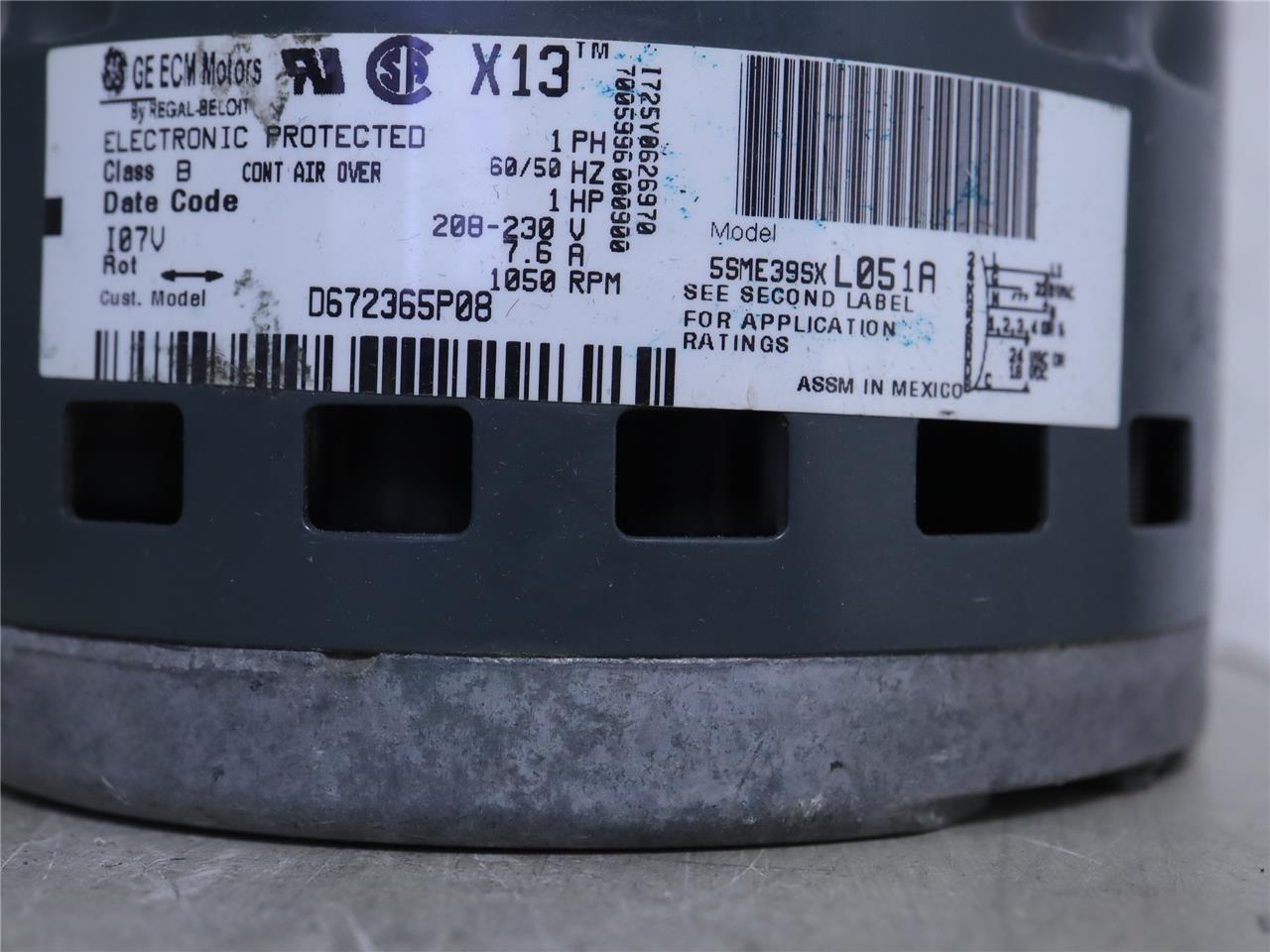 GE X13 ECM Blower Motor 5SME39SXL051A 1HP 208/230V 1050RPM D672366G26 ...