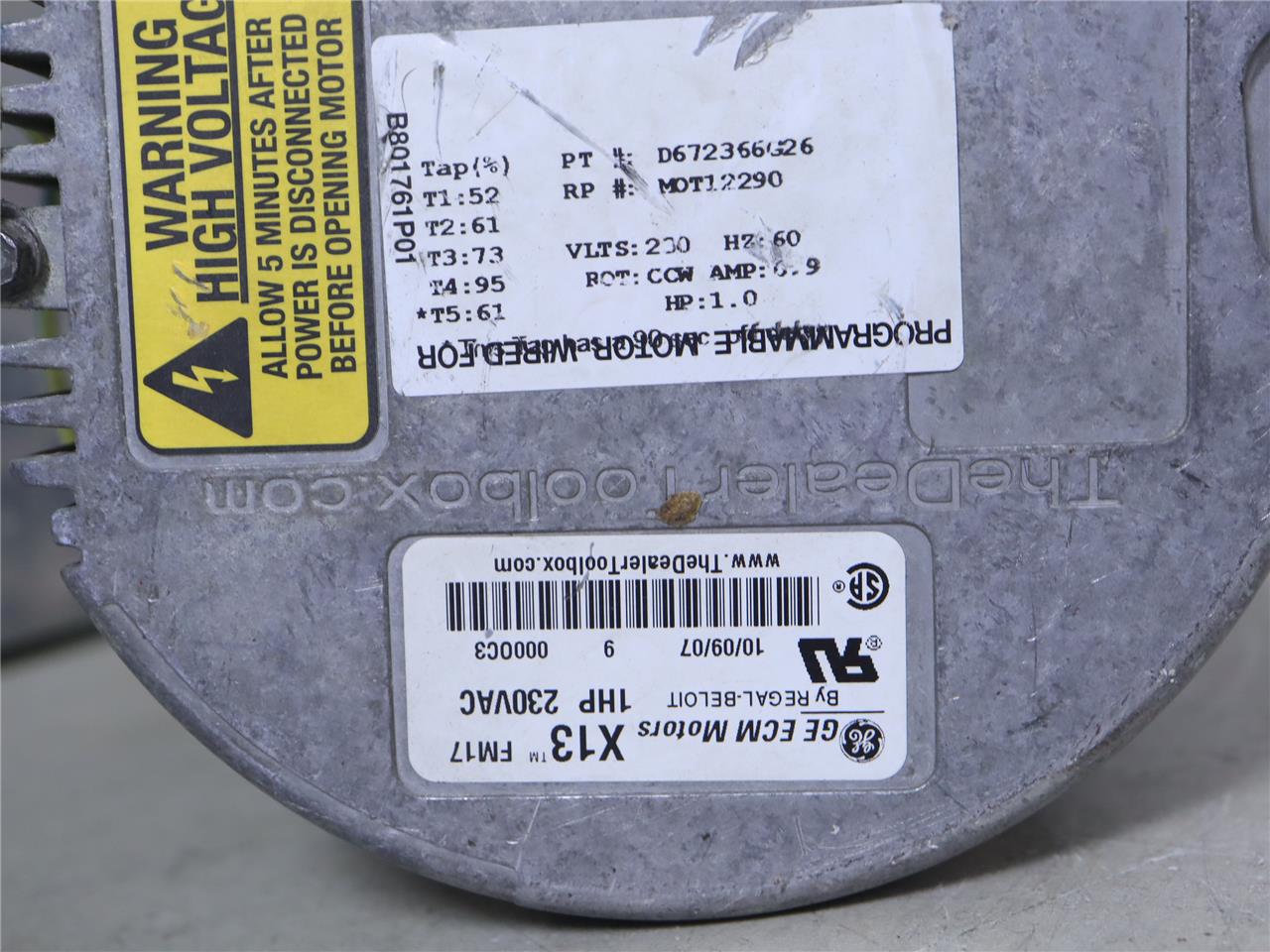 GE X13 ECM Blower Motor 5SME39SXL051A 1HP 208/230V 1050RPM D672366G26 ...