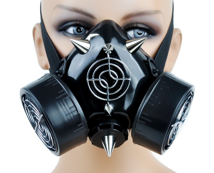 Cyber Goth Rave Gas Mask Spike Dual Respirator Zombie Halloween Punk ...