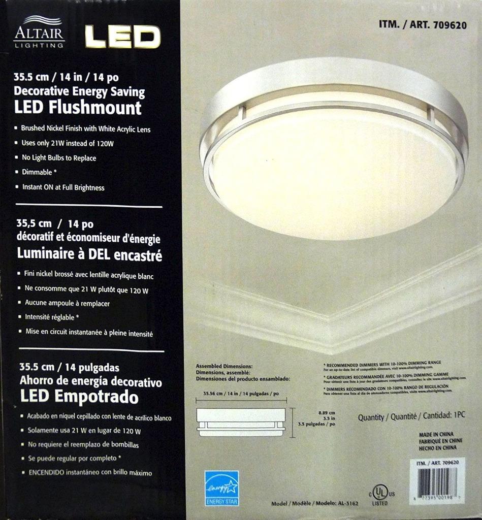 New! Altair 14" Dimmable 21W LED Ceiling Light Brushed Nickel Finish AL ...