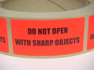 DO NOT OPEN WITH SHARP OBJECTS Warning Stickers Labels 500/rl ...