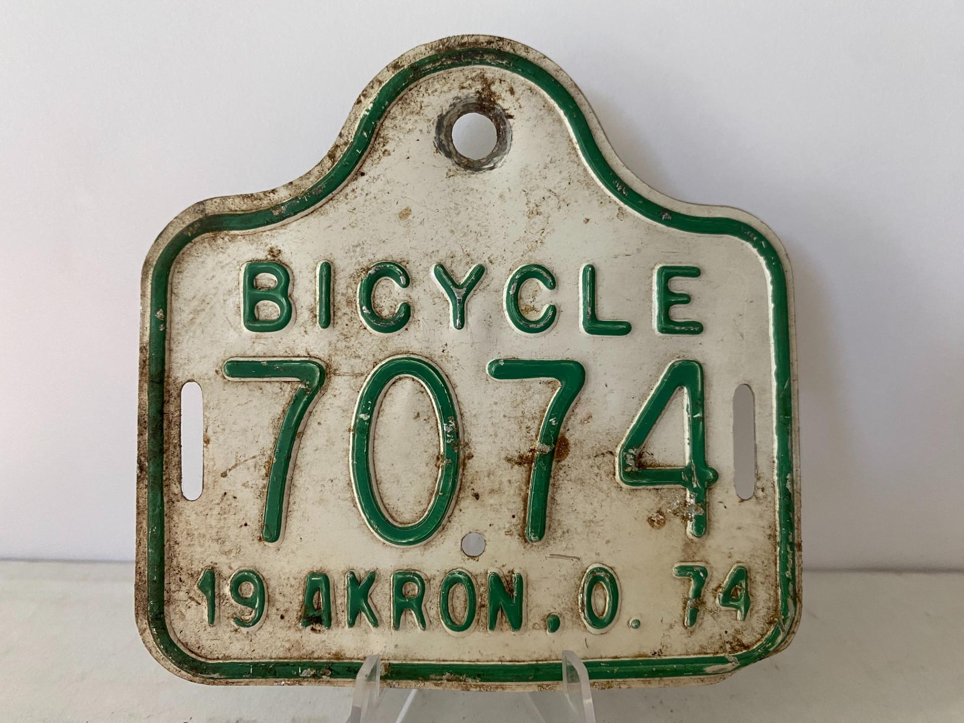 vintage 1974 AKRON, O Bicycle LICENSE Plate 7074 #912 | eBay