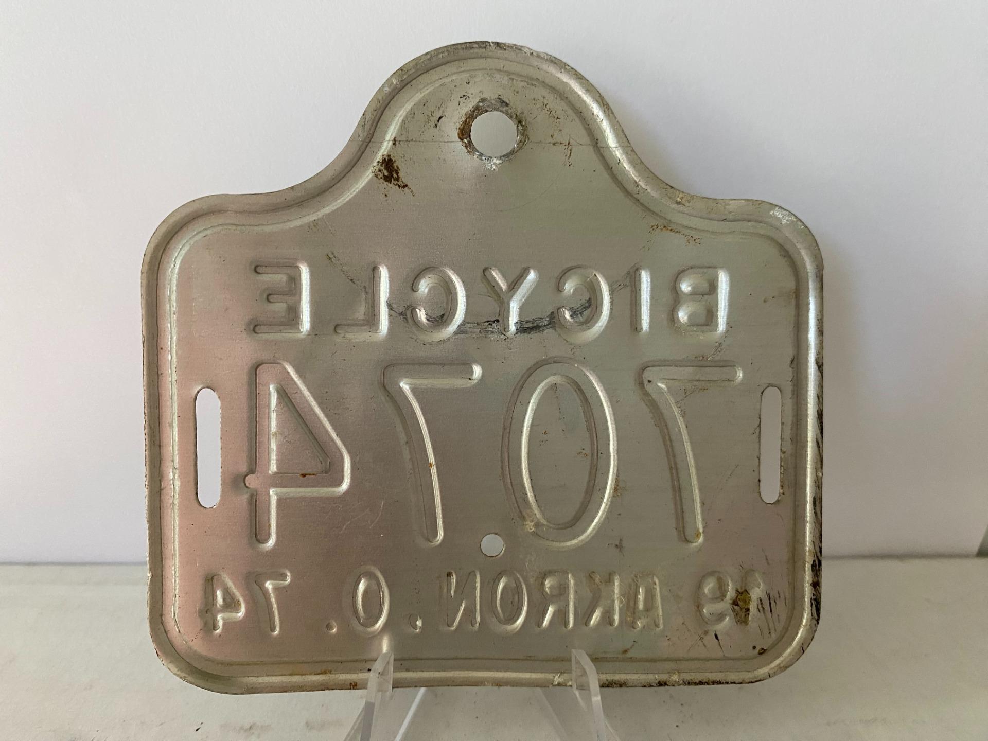 vintage 1974 AKRON, O Bicycle LICENSE Plate 7074 #912 | eBay