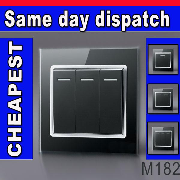 MODERN BLACK GLASS latest designer light switches 1, 2 & 3 gang 2 way ...