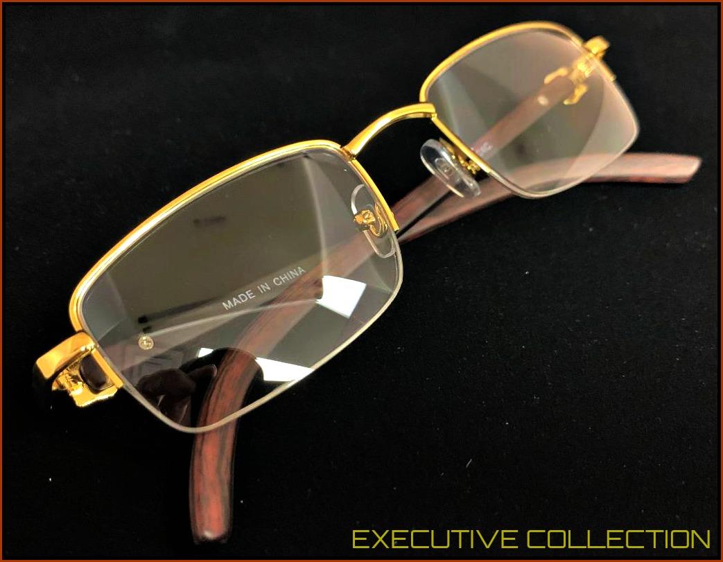 Men's CLASSY Elegant Sophisticated Clear Lens EYE GLASSES Gold & Wooden ...