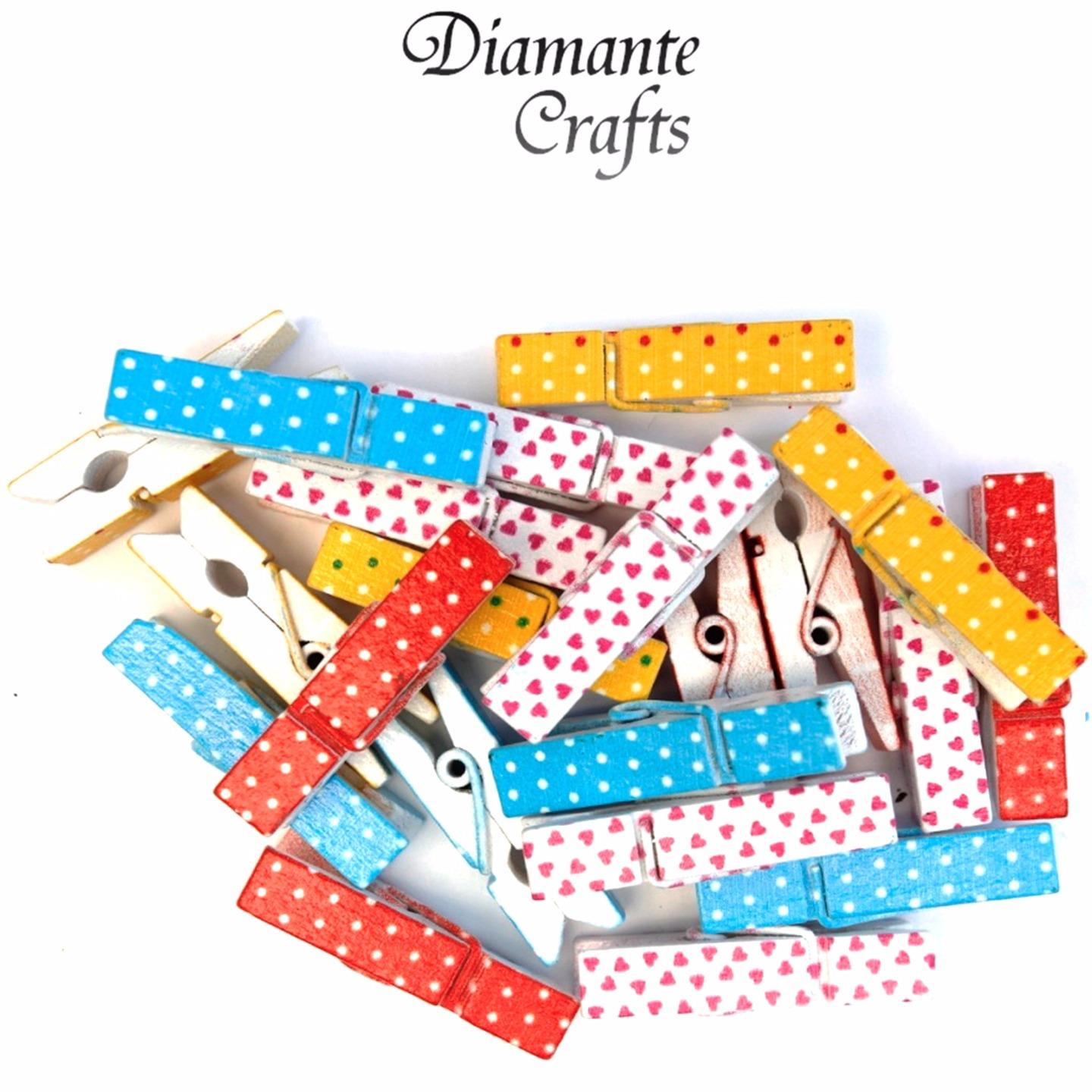 20 x 35mm Mini Wooden Craft Pegs - Spots & Hearts - Choice of 5 Designs ...
