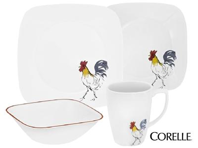 CORELLE Square COUNTRY DAWN 16-pc DINNERWARE SET *Colorful Sketched ...