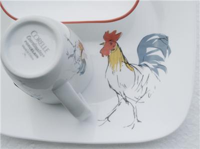 CORELLE Square COUNTRY DAWN 16-pc DINNERWARE SET *Colorful Sketched ...