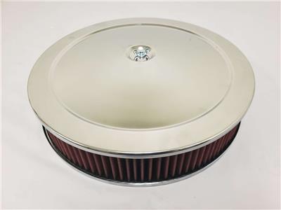 14" x 4" Chrome Steel Air Cleaner Kit with Washable Filter Offset Base ...