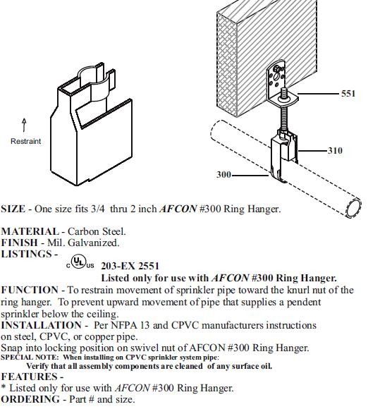 100 AFCON 310 SURGE RESTRAINER STRAP RING HANGER SPACER 300 GALVANIZED ...