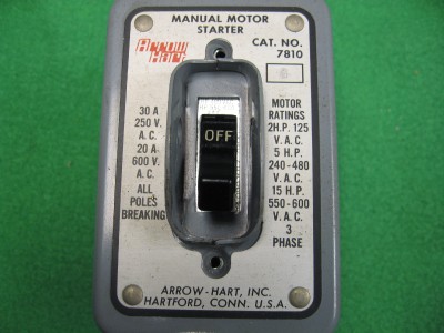 ARROW HART 7810-G 30 AMP 3 POLE 3PH MANUAL CONTACTOR SWITCH MOTOR ...