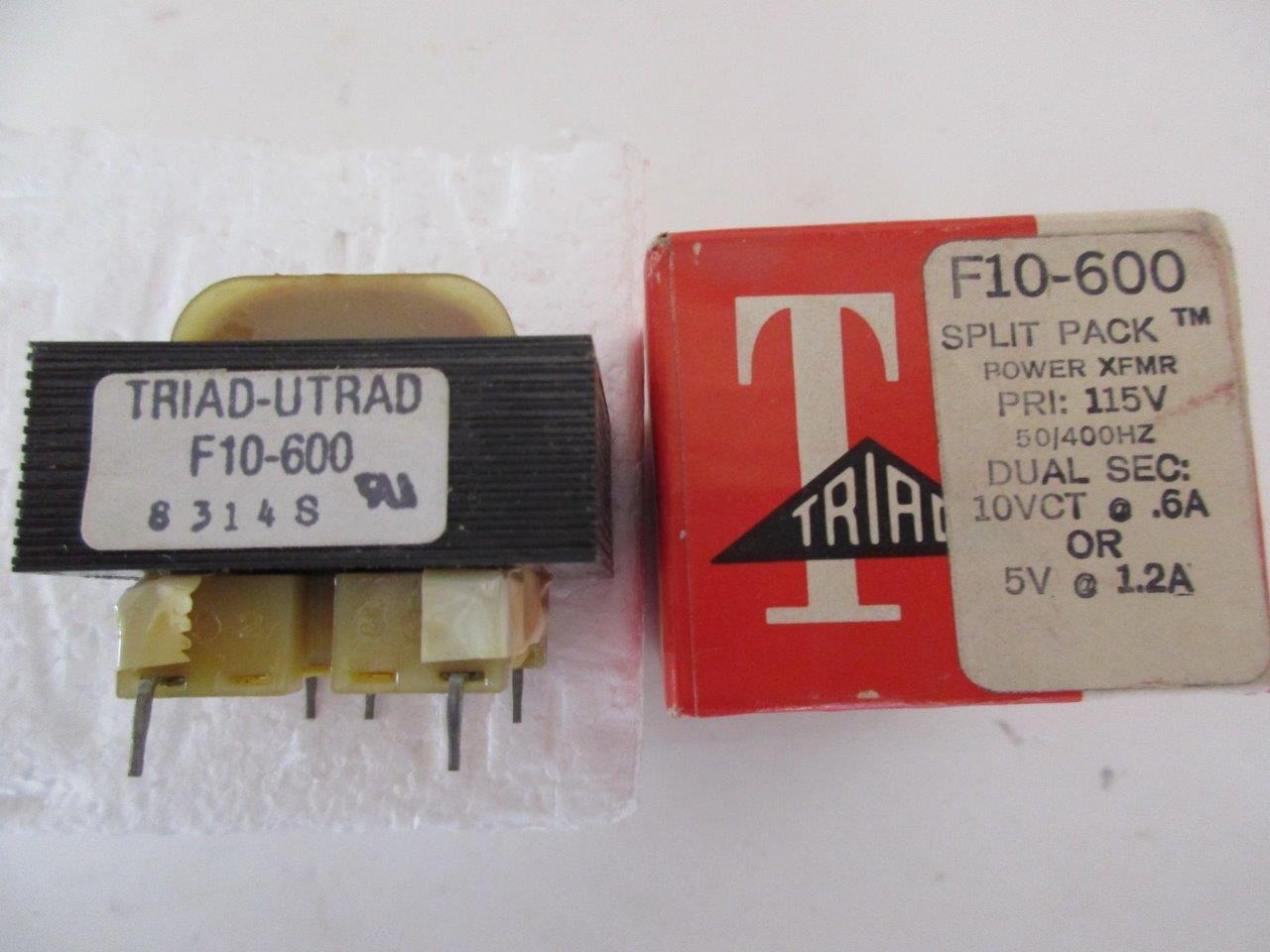 TRIAD Split Bobbin Transformer F10-600 F10-1200 Dual Sec 5 or 10v CT ...